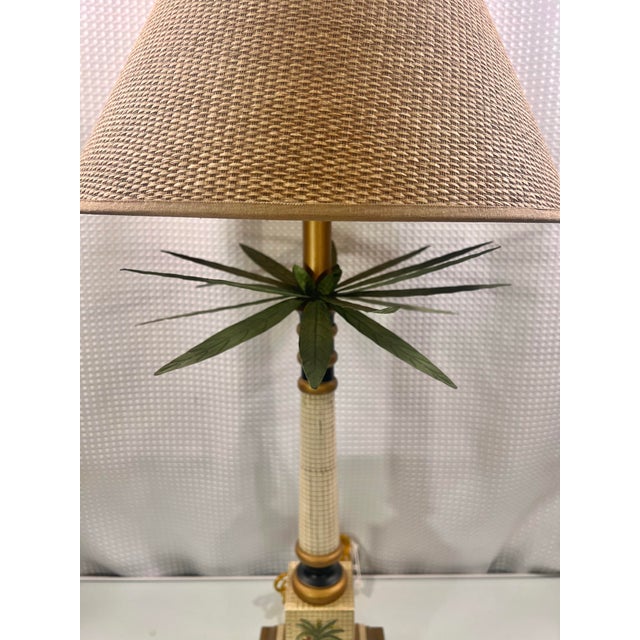 Vintage Palm Beach Style Hand Painted Palm Tree Column Table Lamp With ...