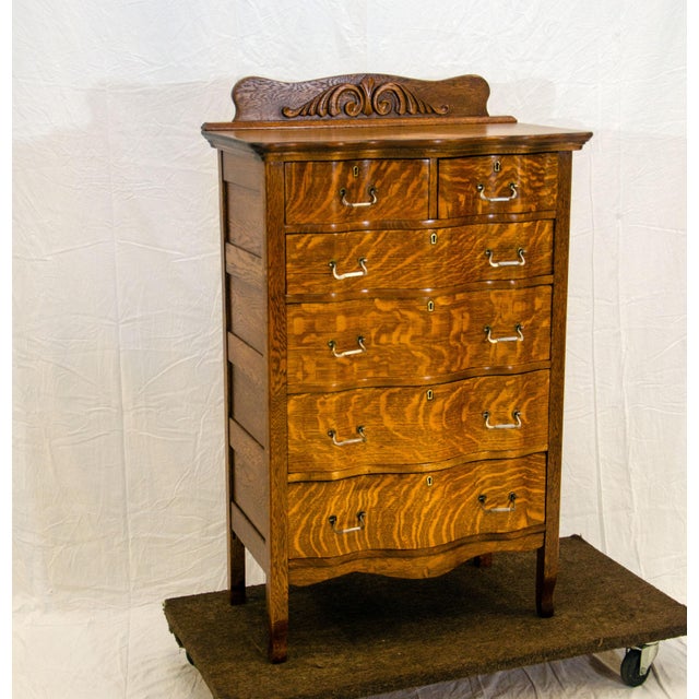 Early 20th Century Antique Oak Highboy Dresser with Serpentine Drawer ...