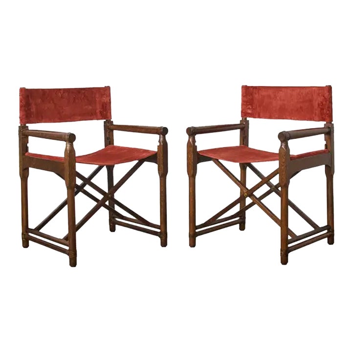 Pair of McGuire Campaign Style Oak Directors Chairs | Chairish