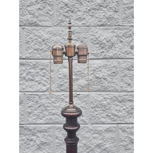 Mid-20th Century Mahogany and Brass Inset Dual Lights Floor Lamp | Chairish