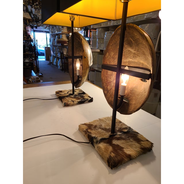 Tribal Mask Lamps and Shades - a Pair | Chairish