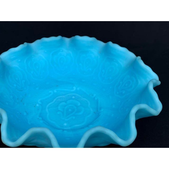 Vintage Fenton Blue Satin Glass Ruffled Persian Medallion Candy Dish ...