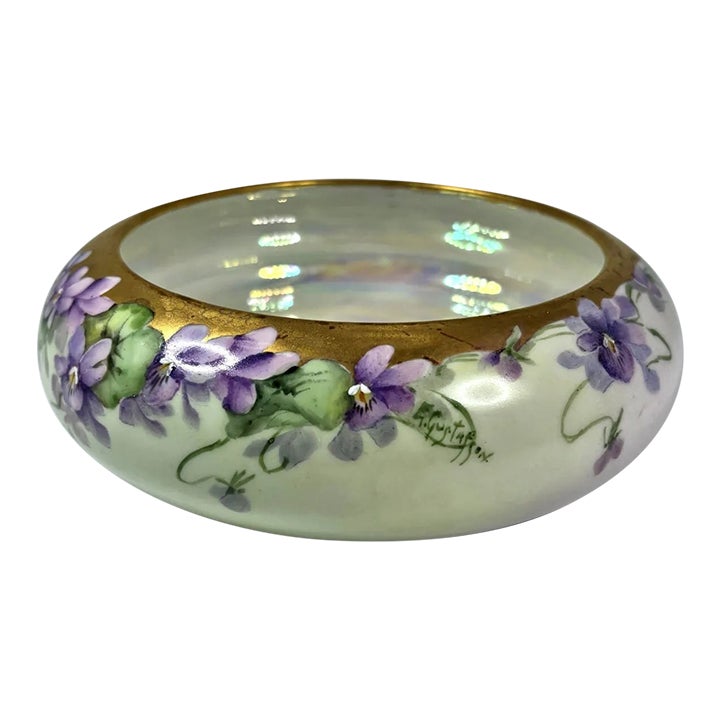 Early 20th Century Hand Painted Limoges Bowl / Planter Purple Violets ...