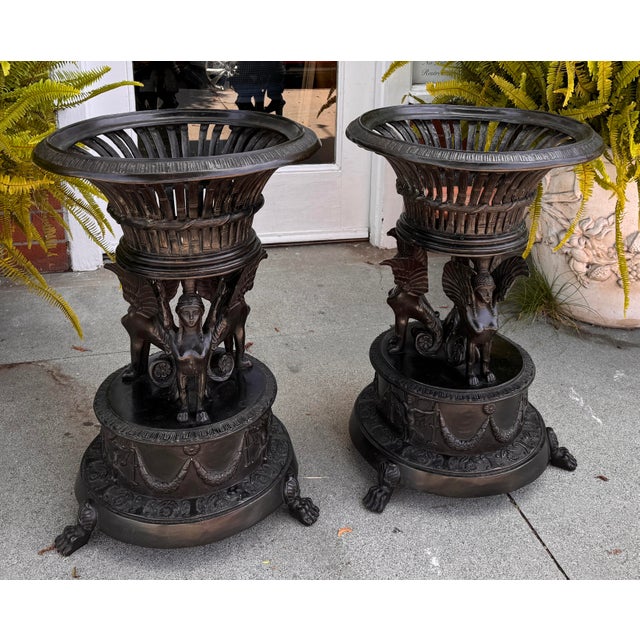 Pair of Antique Iron Winged Griffin Brazier Plant Stand Urns | Chairish