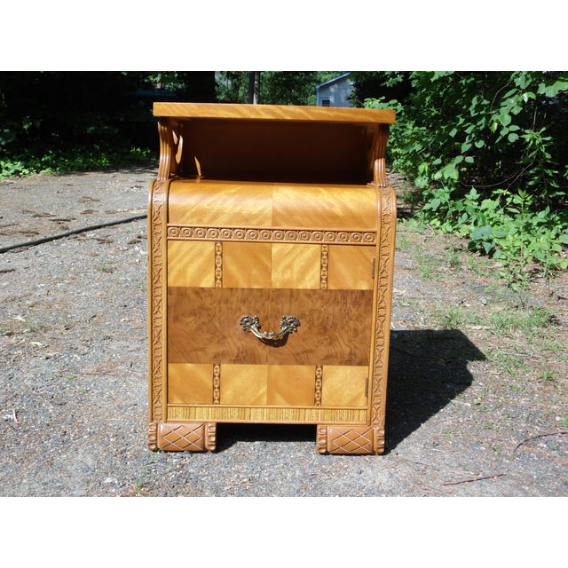 Vintage Walnut Art Deco Waterfall Nightstand End Table Cabinet Stand ...