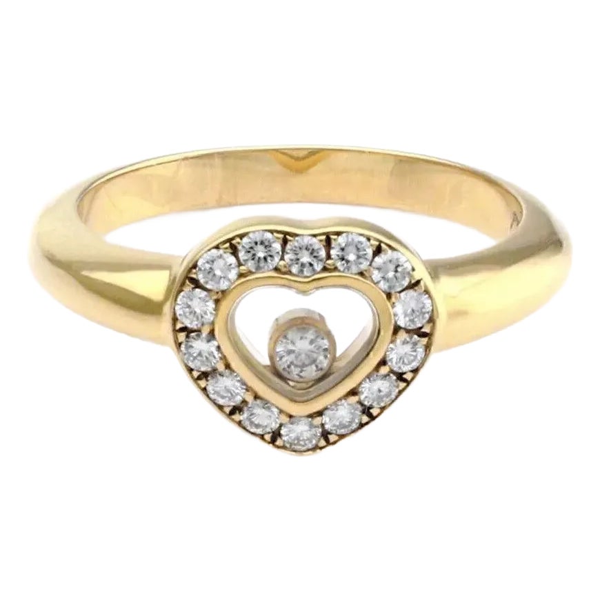 Chopard Happy Diamond 18k Yellow Gold Diamond Bezel Heart Ring With Cert, Size 5 | Chairish