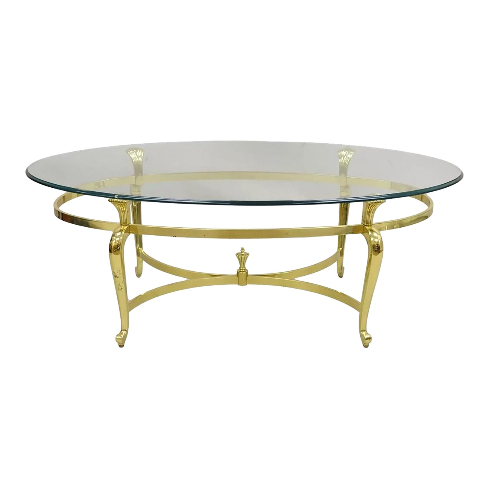 Vintage Brass Hollywood Regency Oval Glass Top Cabriole Leg Coffee ...