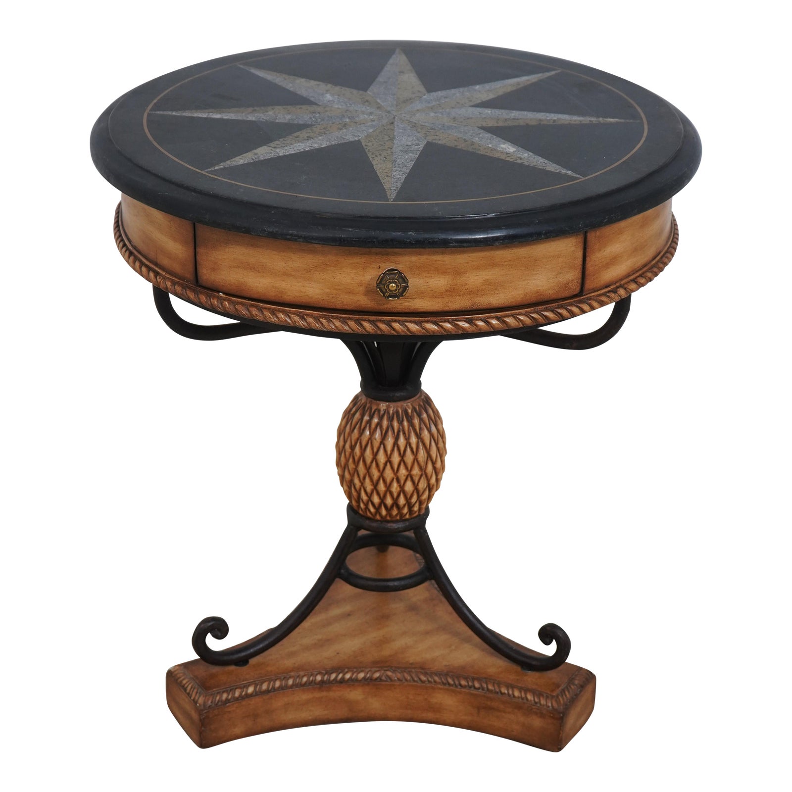 Regency Style Inlaid Marble Top Round Lamp Table | Chairish