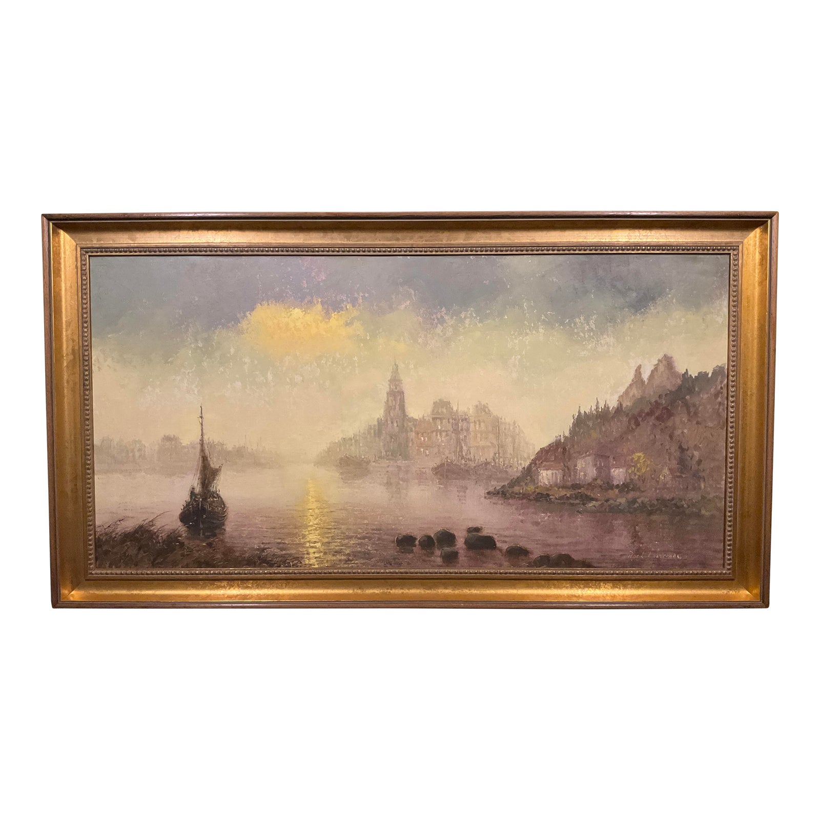 Vintage Impressionist Oil on Canvas "Harbor Scene at Night" by Roelof ...