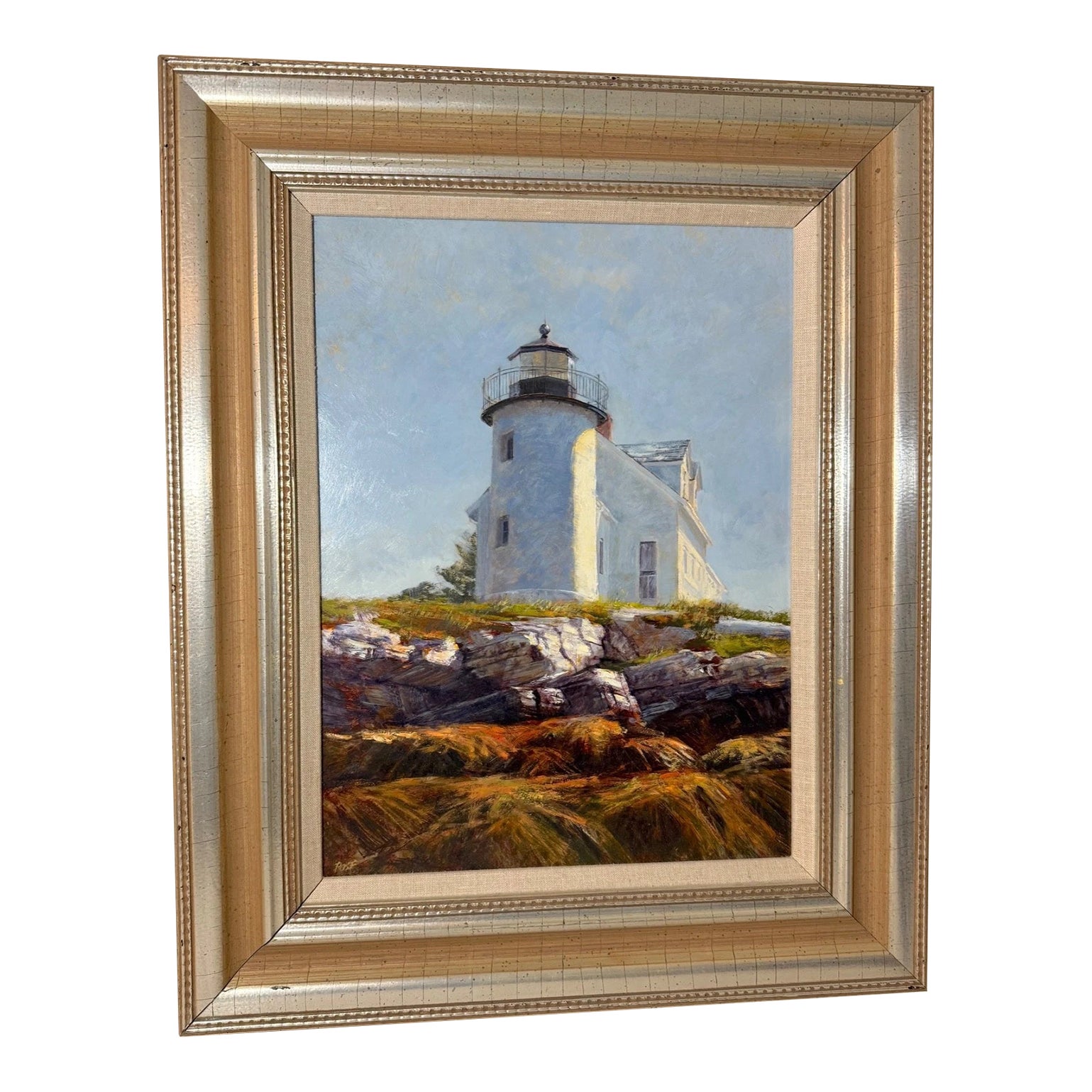 2009 Jerry Rose Oil Painting Rockweed Pumpkin Island Lighthouse Oil ...