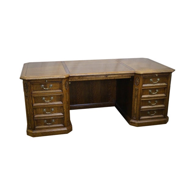 Alex Stuart Design Large Oak Chippendale Style Executive Desk | Chairish