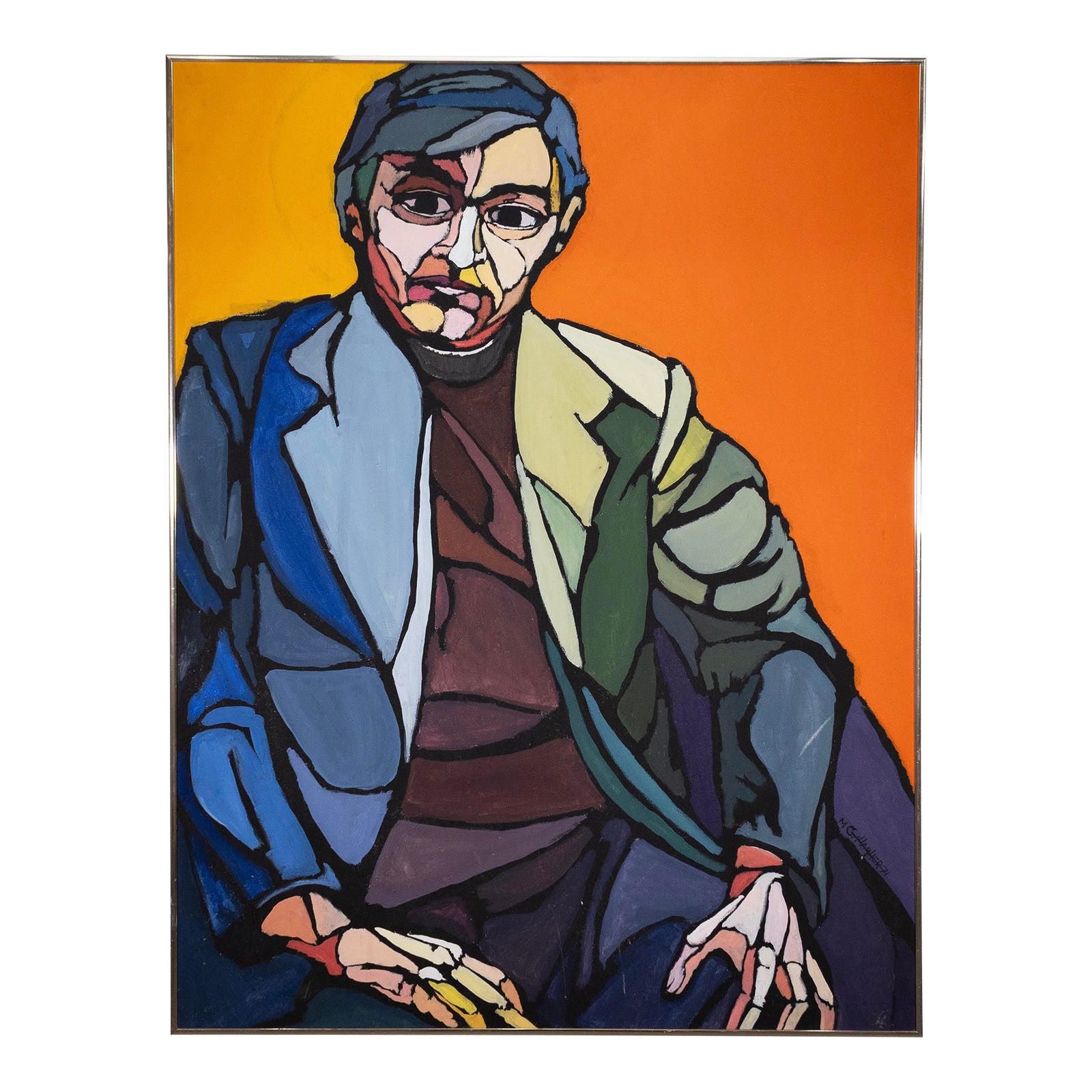 M. Gallagher Postmodern Portrait Signed 1971 Acrylic Painting on Canvas ...
