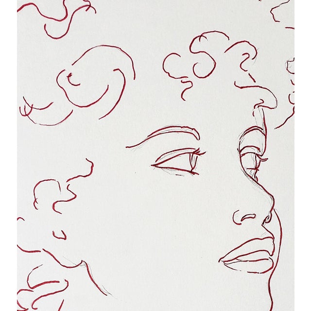 Sarah Myers "Line Portrait in Pink" Contemporary Ink Drawing | Chairish