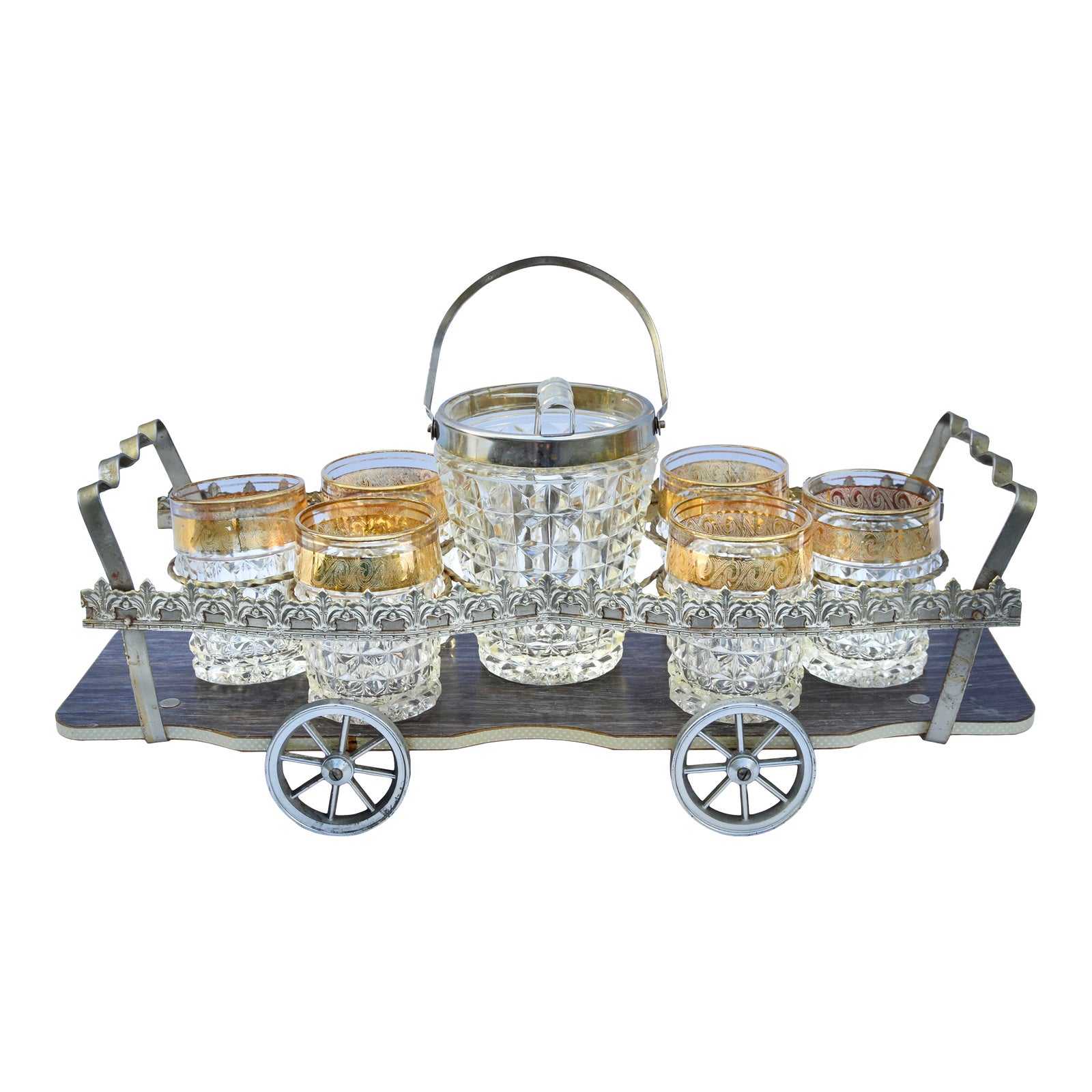 Mid 20th Century Crystal Rocks Glasses & Ice Bucket Drink Set With ...