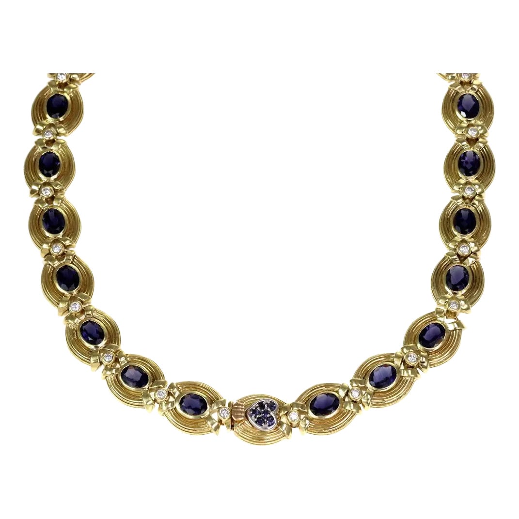 Estate 37.40ct Iolite & Diamond 18k YGold Oval Link Necklace | Chairish