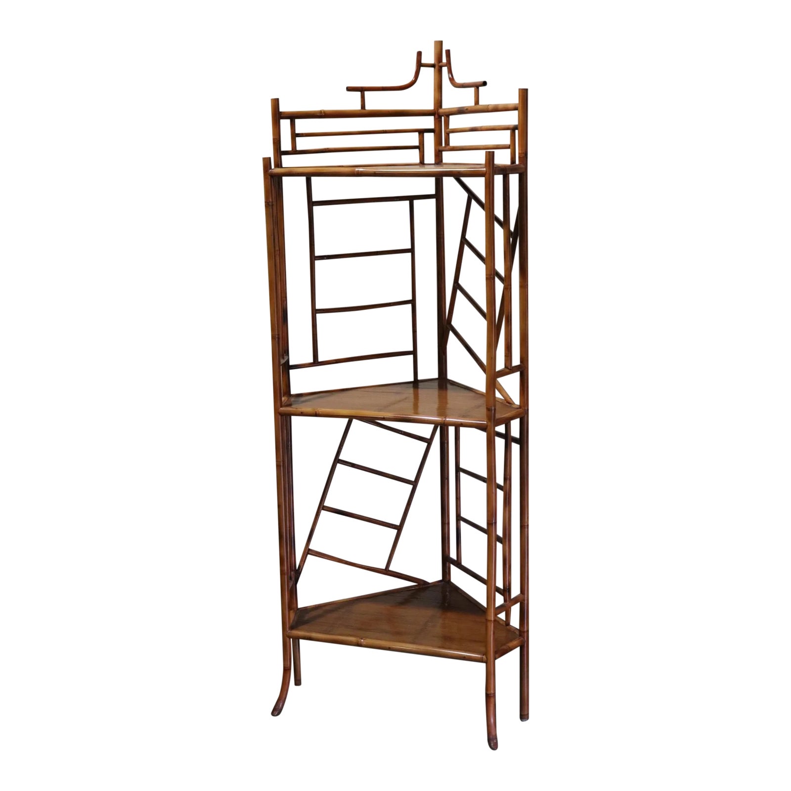Late 20th Century Bamboo Corner Bookshelf | Chairish