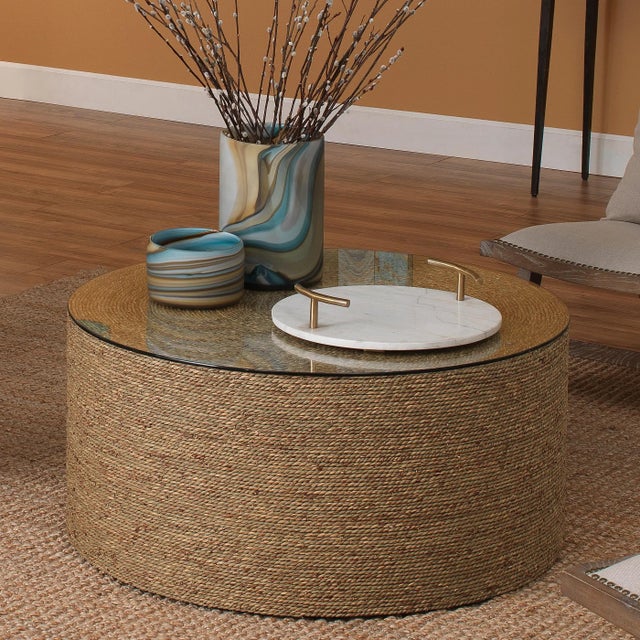 Harbor Seagrass & Glass Coffee Table | Chairish