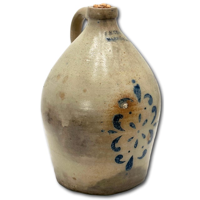 Antique Mid 1800s American Blue Decorated Stoneware 1 Gallon Spirits ...