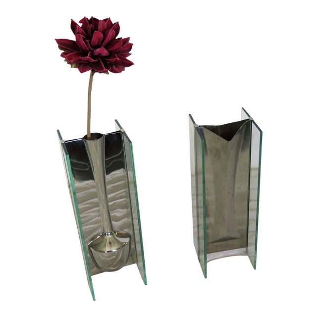 Vintage 3-D Steel and Glass Vases/A Pair | Chairish