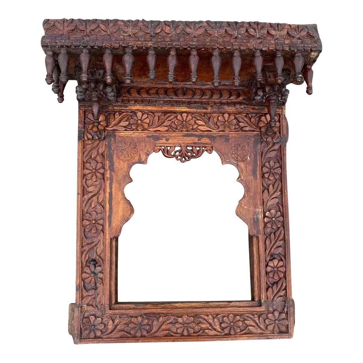 Indian Carved Teak Haveli Window Frame | Chairish