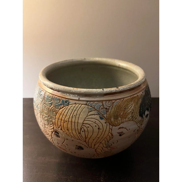 1970s Willam C. Alexander Pottery Bowl With Images of Children | Chairish