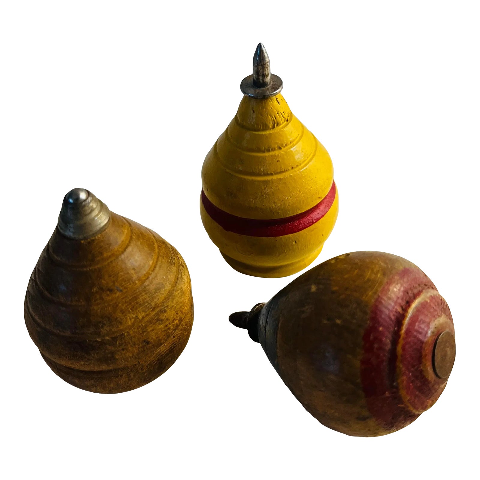 Antique Spinning Wooden Top Toys - Set of 3 | Chairish
