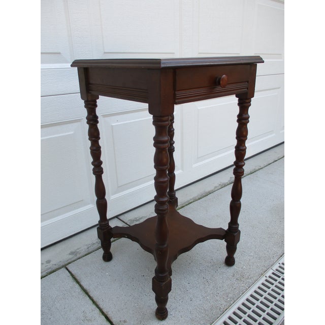 Square Primitive Walnut One Drawer Nightstand -Turned Legs | Chairish