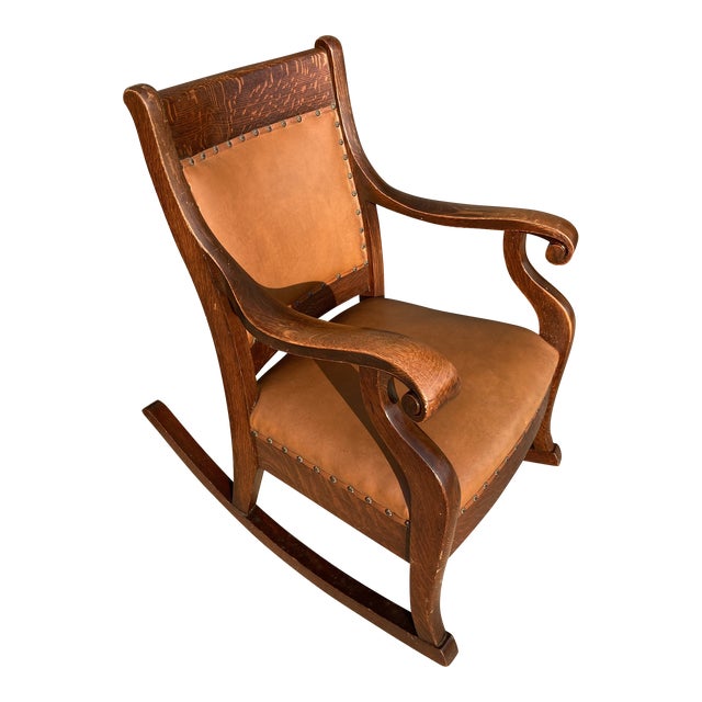 Late 19th Century Antique Quartersawn Oak Rocking Chair With Leather ...