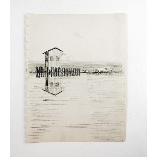Riverside Fishing Shack Drawing | Chairish
