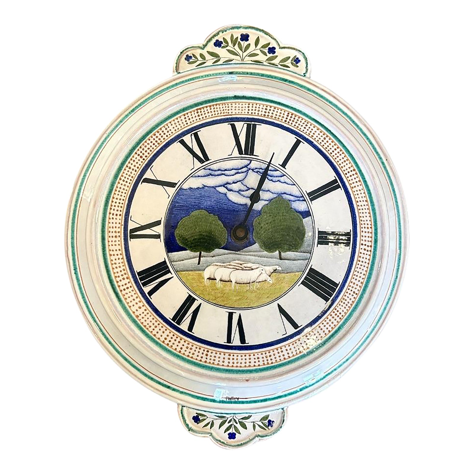 1970s Faience Wall Clock With Lamb by Claude and Slavik Palley | Chairish