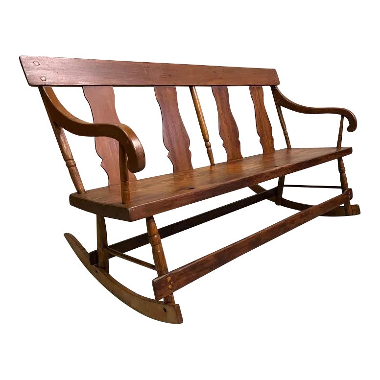 19th Century Pine Rocker Bench. | Chairish