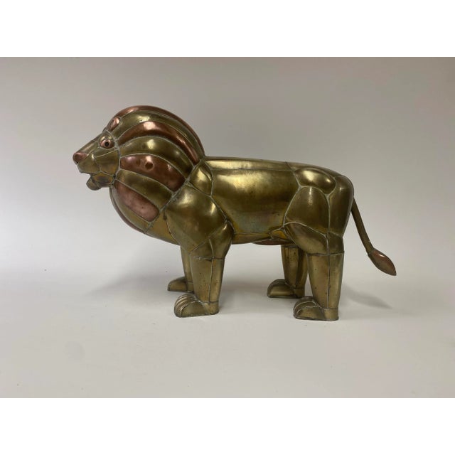 Brass and Copper Lion Sculpture | Chairish