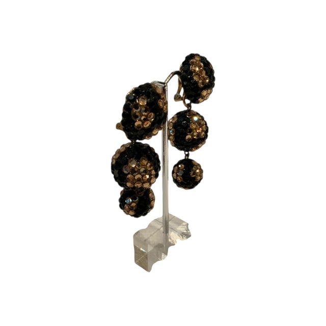Vintage Richard Kerr 3 Ball Drop Gold and Black Crystal Dangle Clip on ...
