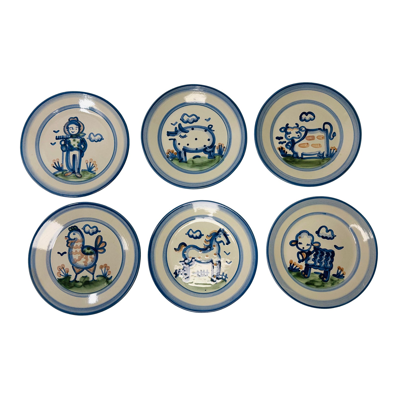 Vintage m.a. Hadley Stoneware Country Scene Blue - Set of 6 Salad ...