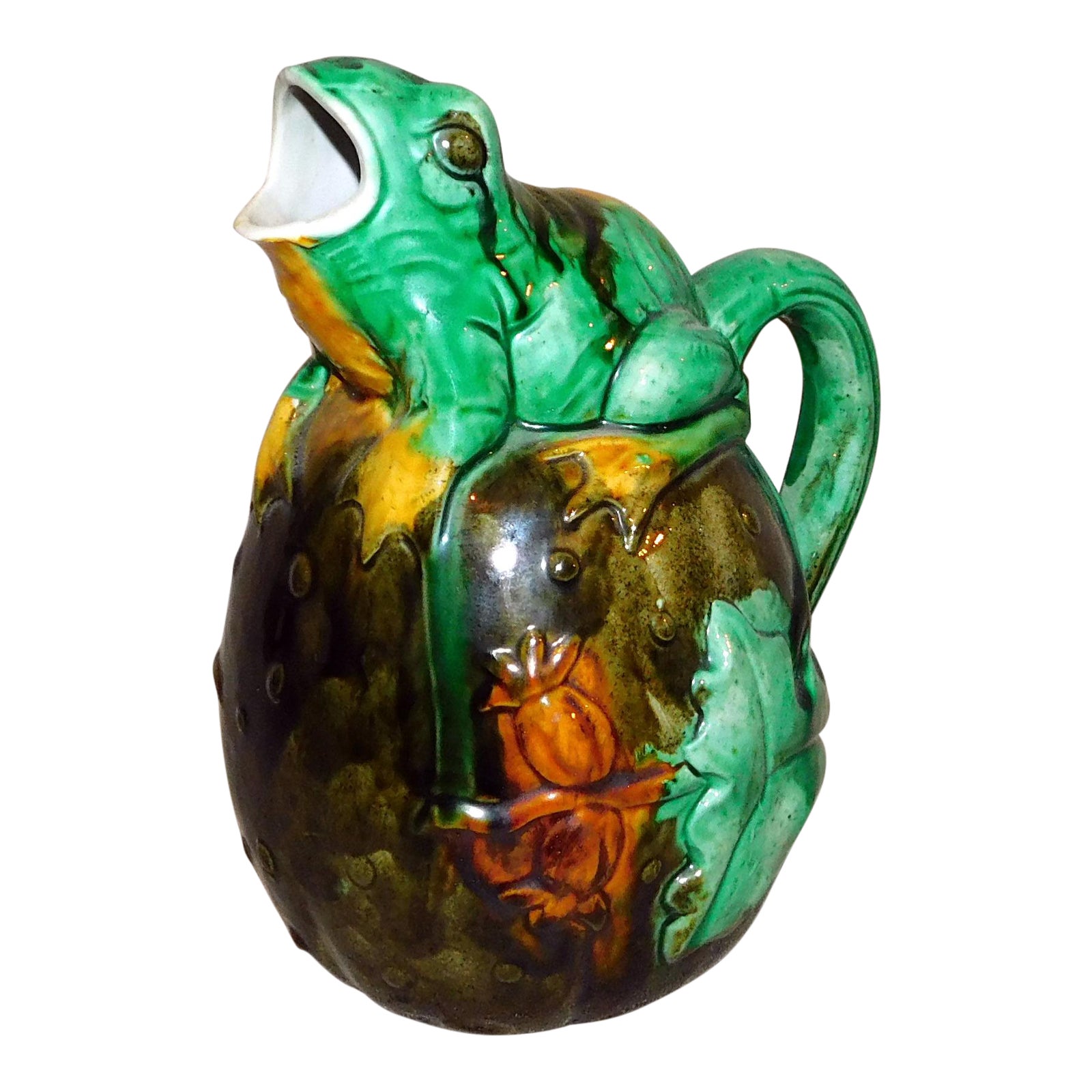 Portuguese Majolica Frog Pitcher | Chairish