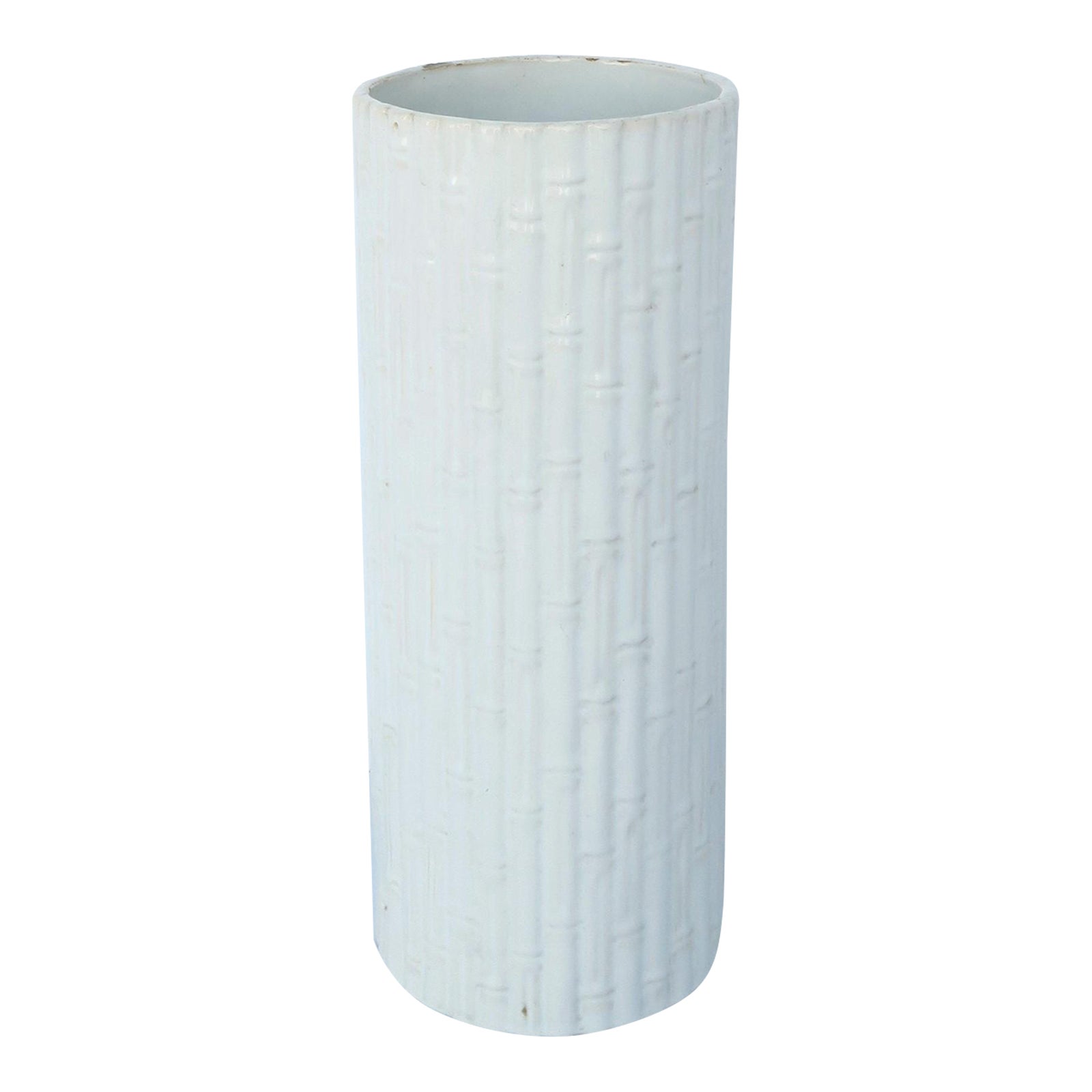 Italian White Ceramic Bamboo Umbrella Stand | Chairish