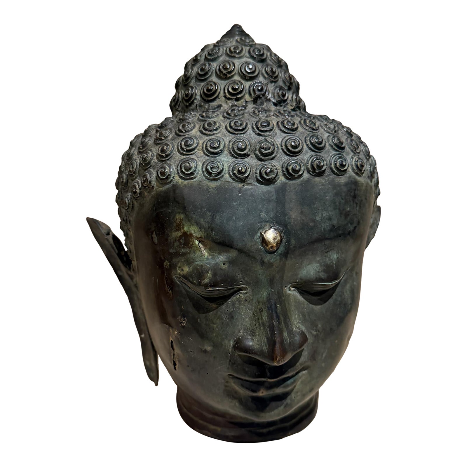 Vintage Bronze Buddah Bust Head Sculpture Verdigris Patina Tete De ...
