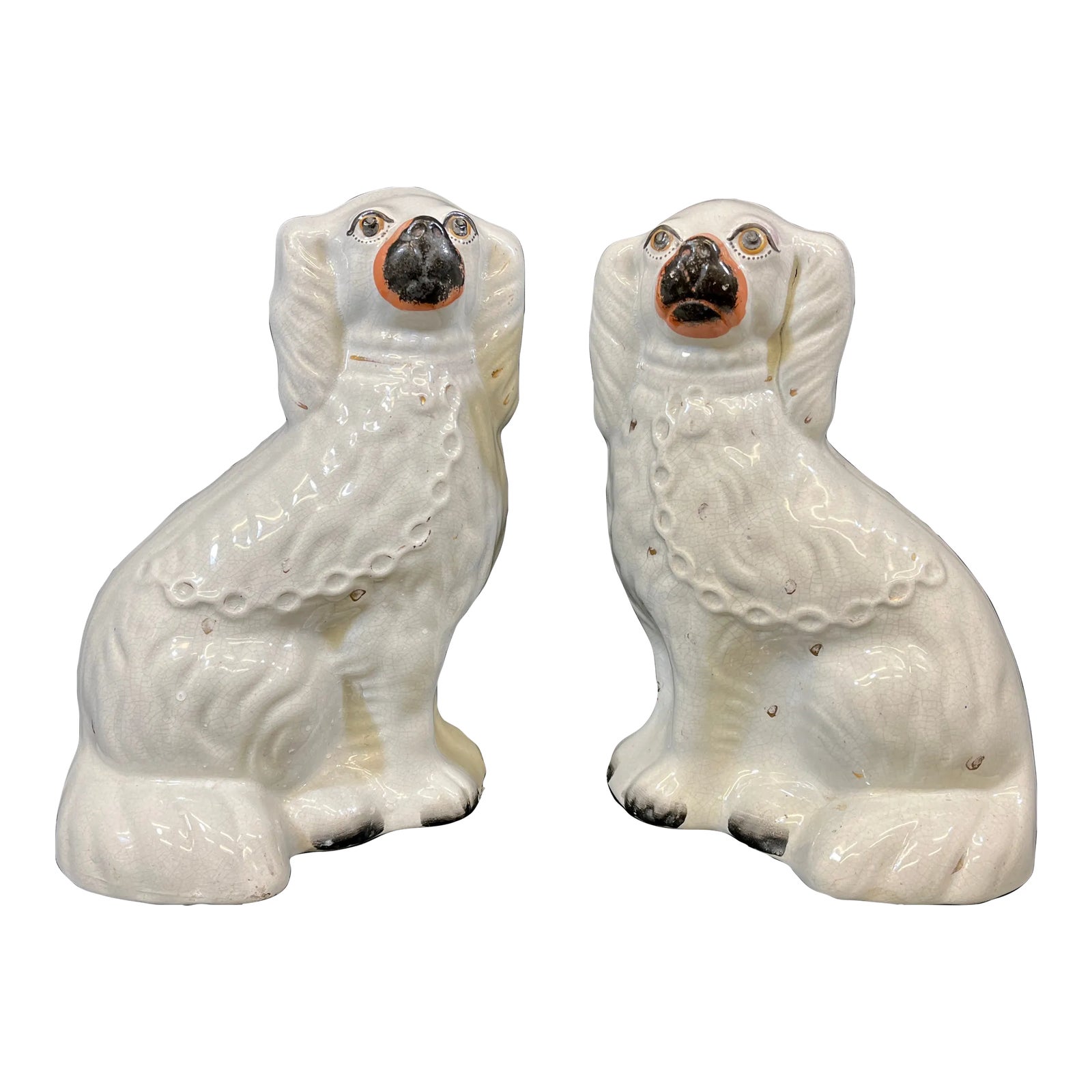 Antique Pair of 10” White Staffordshire Dog Figurines From England ...
