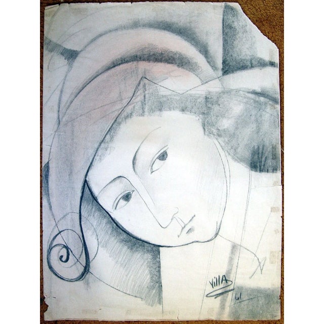 Modernist Portrait Drawing by Villa 1961 | Chairish