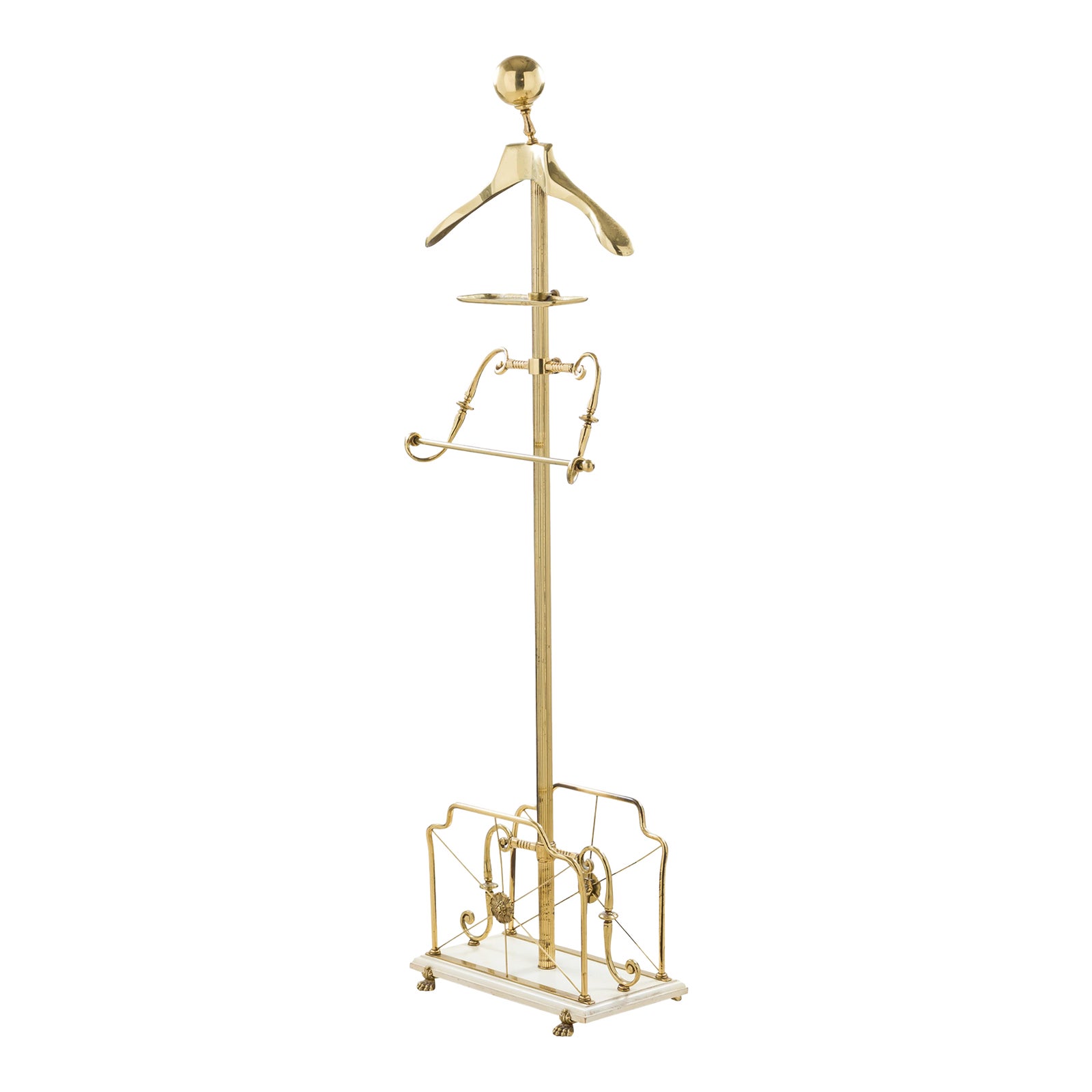 English Victorian-Style Brass and Beige Wood Valet Stand | Chairish