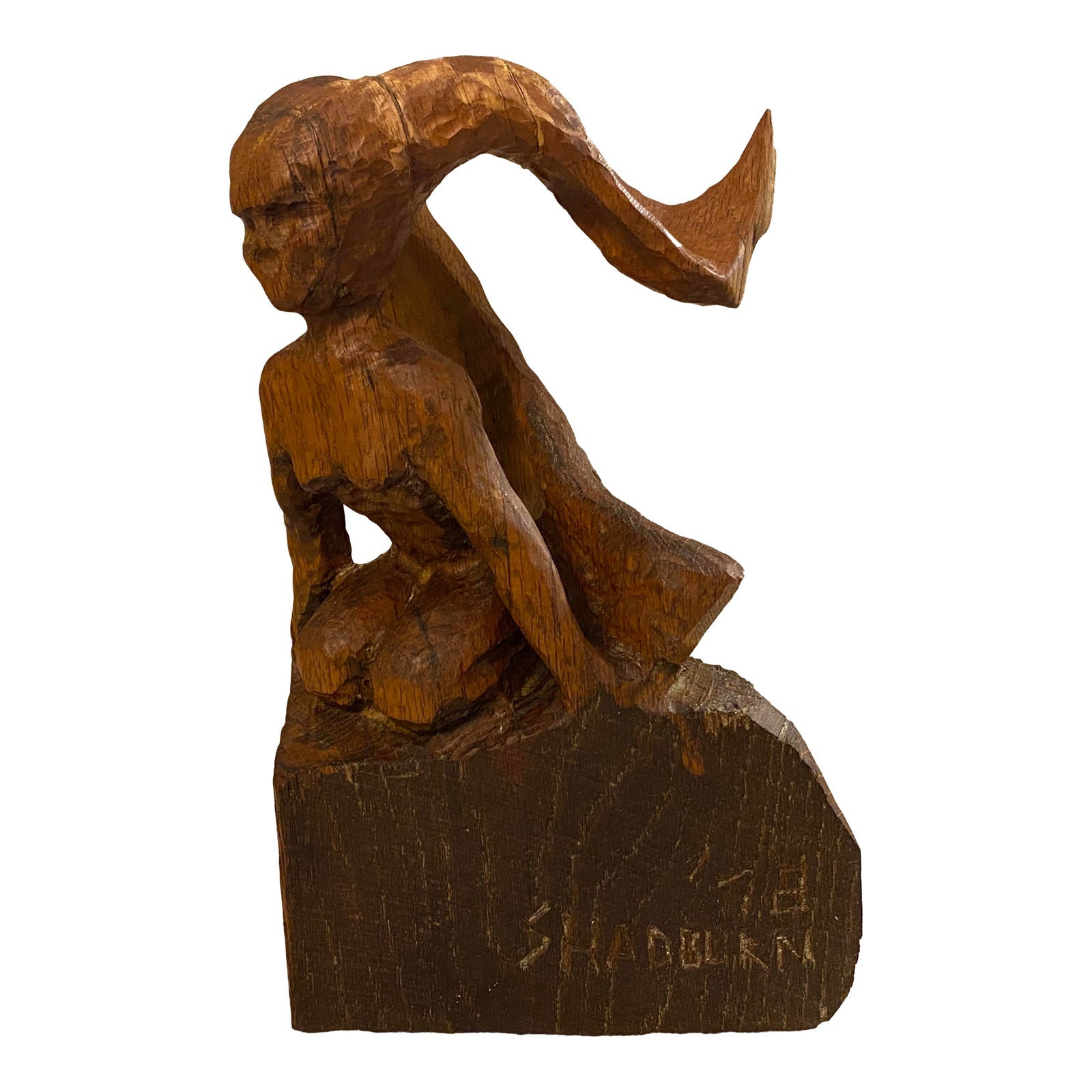 1960s Siren Statue Wood Carved Signed | Chairish