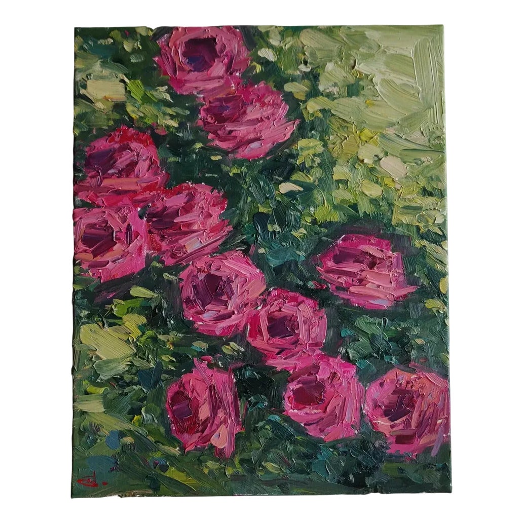 Vivek Mandalia, Pink Roses, Oil on Canvas | Chairish