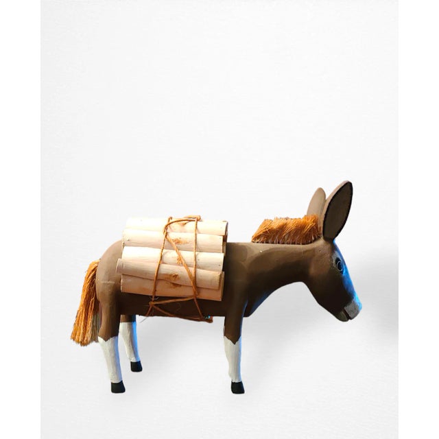 1980s Folk Art Carved Wood Burro by David Alvarez | Chairish