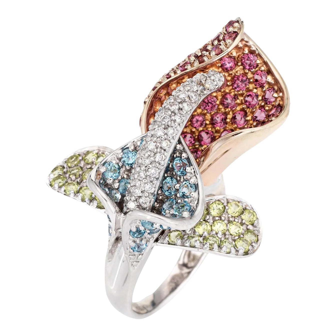 Orchid Ring Diamond Coloured Sapphire 18k White Gold Estate Flower ...