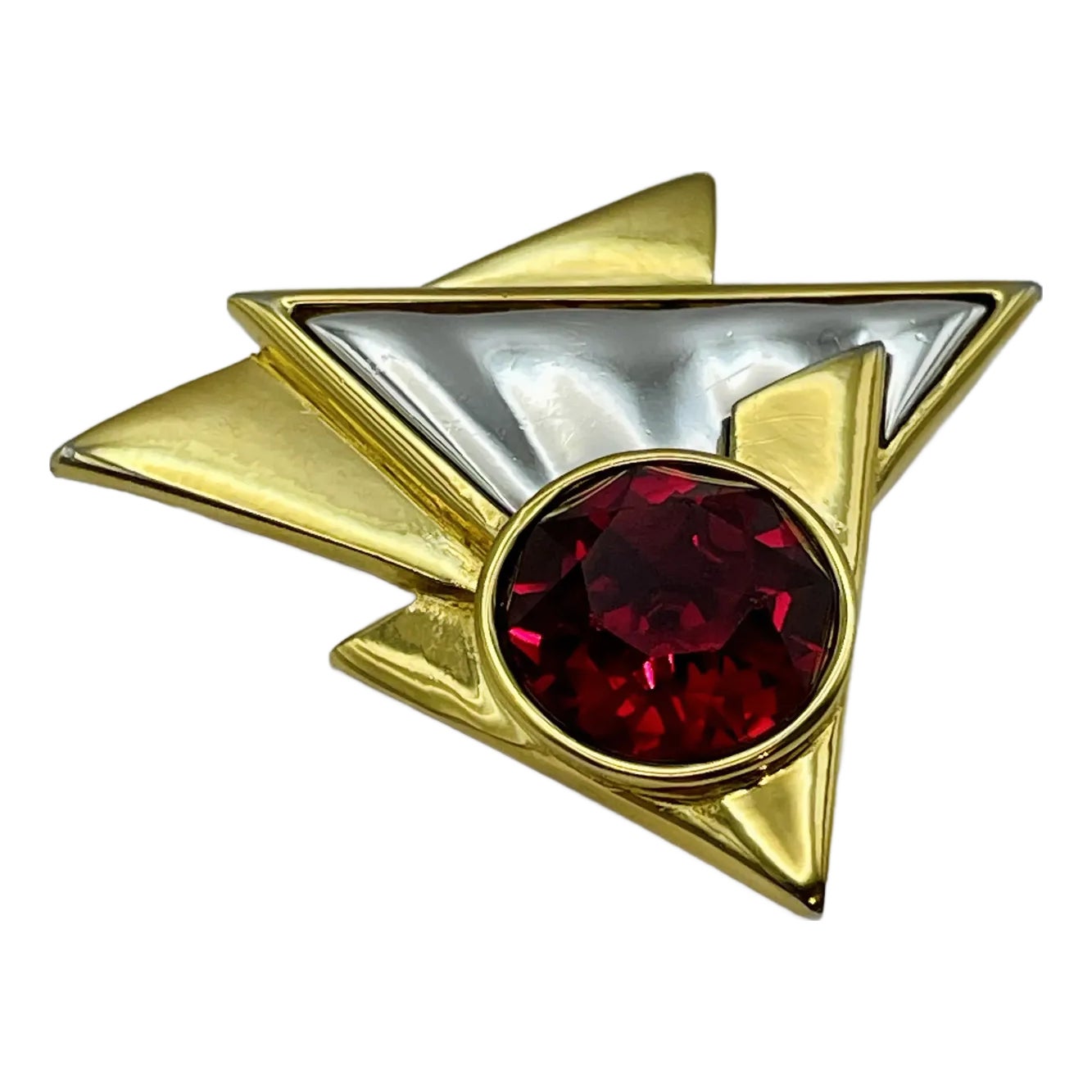 Nina Ricci Signed, 1980s Geometric Modern Brooch, Red Rhinestone, Two ...