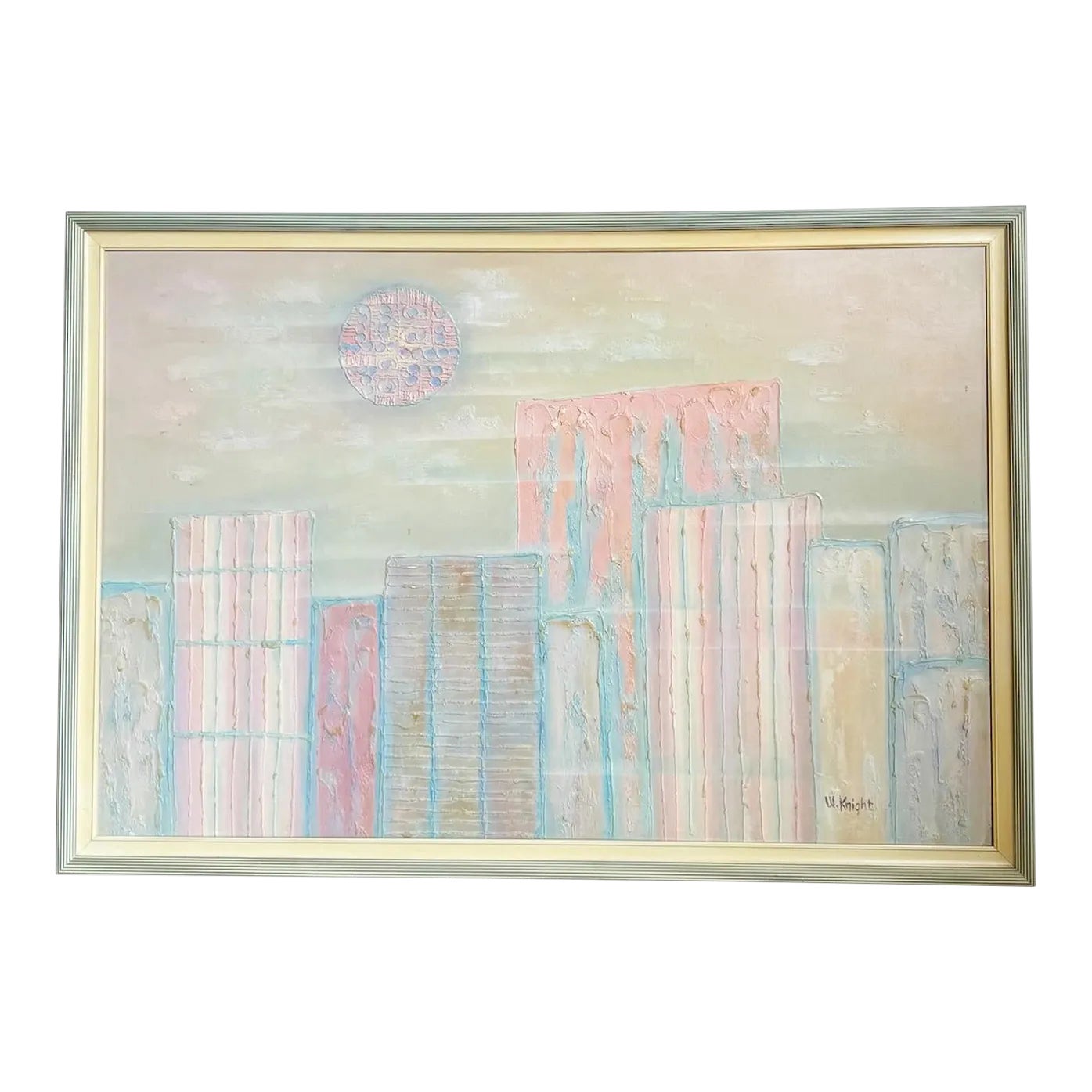 Postmodern Framed Abstract Painting of City Scape | Chairish