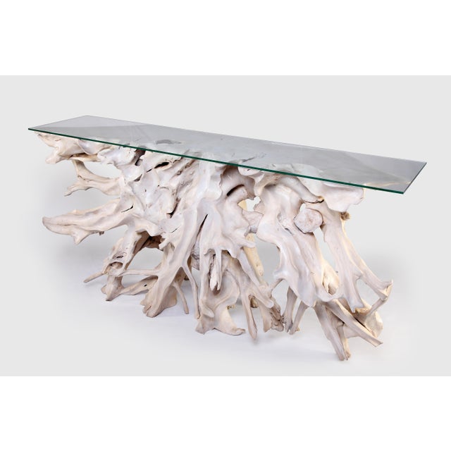 Naturel Teak Root Console Table, 84" Long White Wash | Chairish
