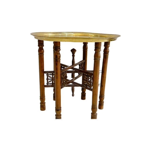 Mid 20th Century Moroccan Tray Table - Engraved Brass Tray Table Top ...