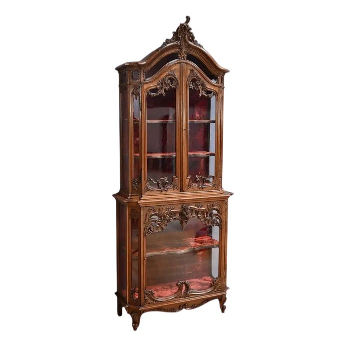 Rocaille Style 2-Body Display Case in Walnut, Liège, Belgium, Late 19th ...
