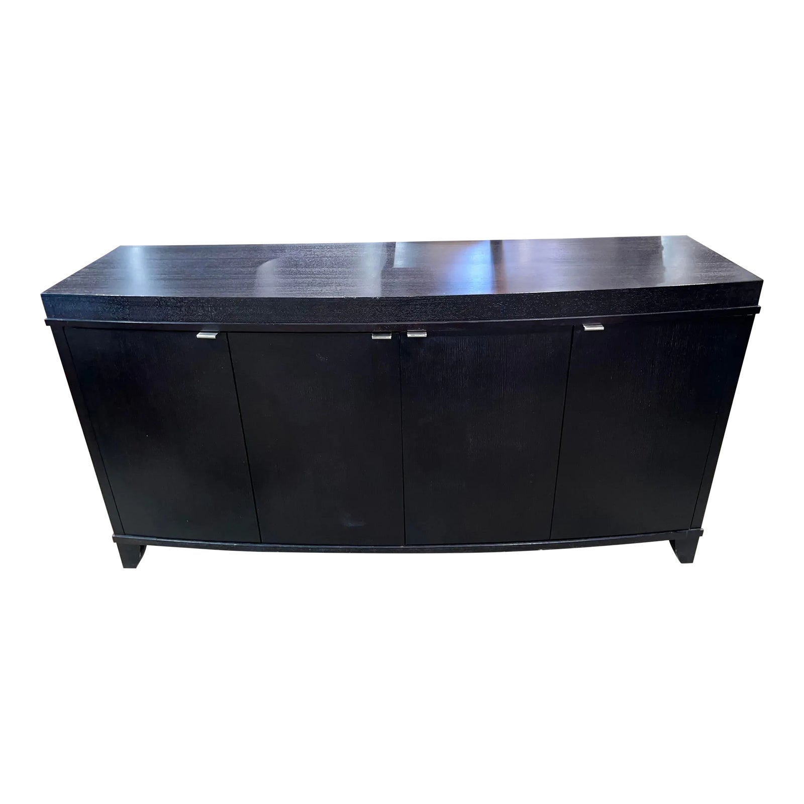 Crate & Barrel Black Wood 4 Door Media Console | Chairish